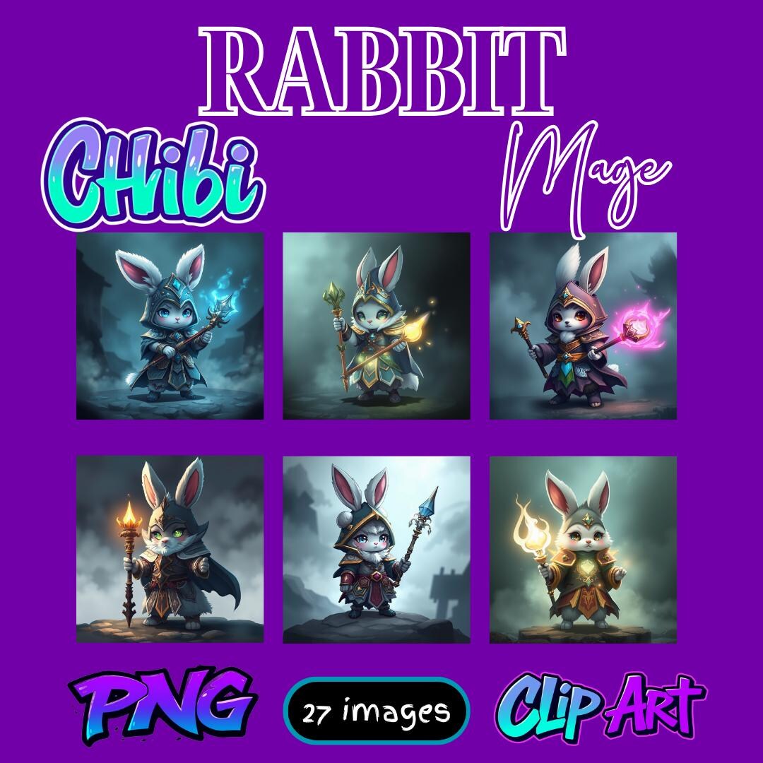 Chibi Rabbit Mage Clipart 27 PNG Fantasy Bunny Wizard Graphics Cute ...