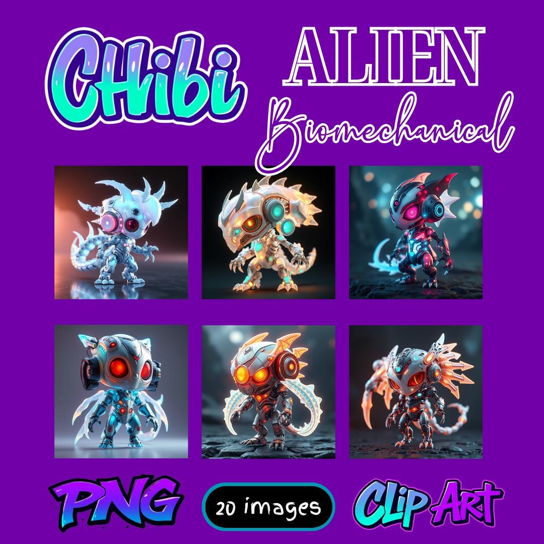 Chibi Alien Biomechanical Clip Art 20 PNG Images Sci-fi Cybernetic ...