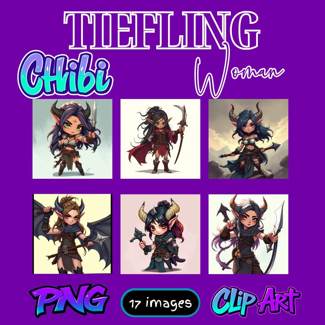 Chibi Tiefling Woman Clip Art 17 PNG Images, Dark Fantasy Character ...