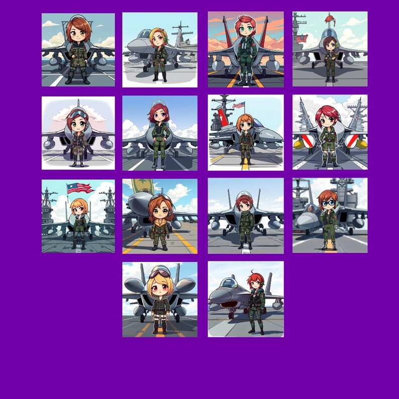 Female Jet Pilot Chibi Clip Art Bundle 20 Pngs, Cute Aviation ...