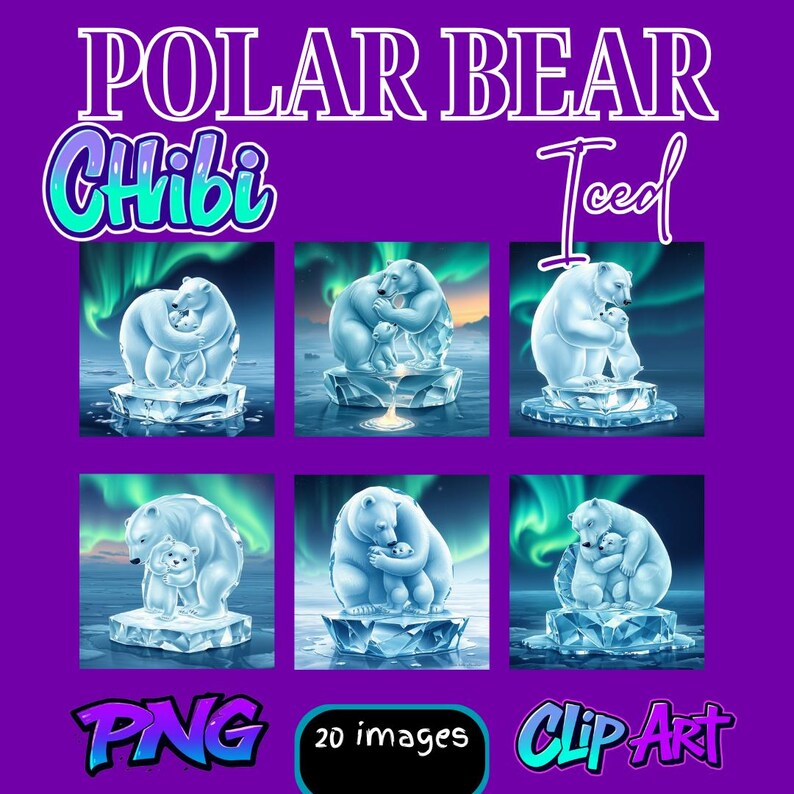 Chibi Iced Polar Bear Clipart Bundle 20 High-quality Arctic-themed Pngs ...