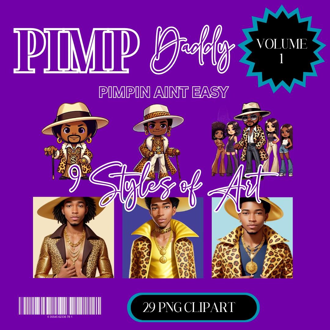 Pimp Daddy Clipart Pack PNG Digital Illustrations 9 Styles of Art Retro ...