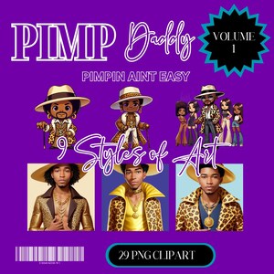 Pimp Daddy Clipart Pack PNG Digital Illustrations 9 Styles of Art Retro ...