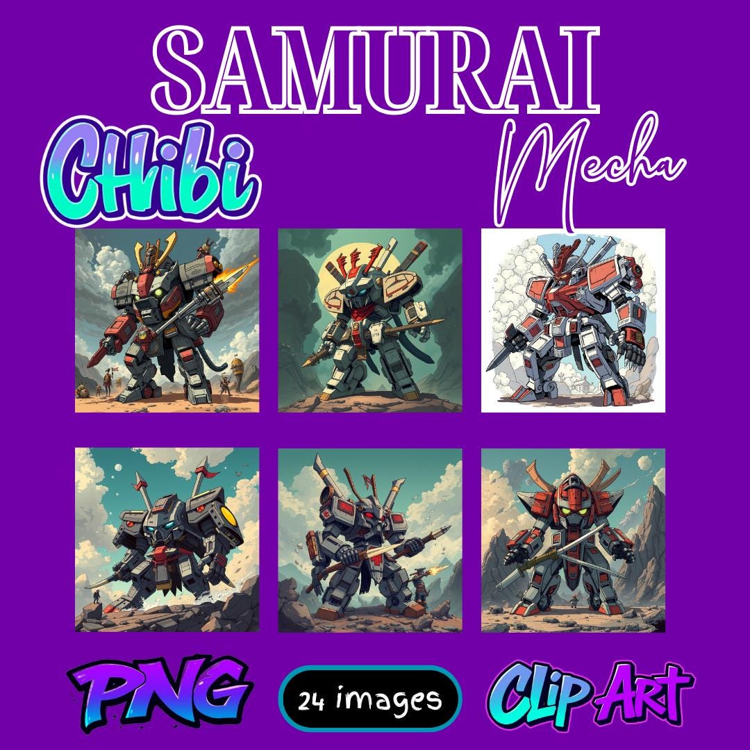 Samurai Mecha Chibi Clip Art 24 Futuristic Samurai Robots Pngs, Warrior ...