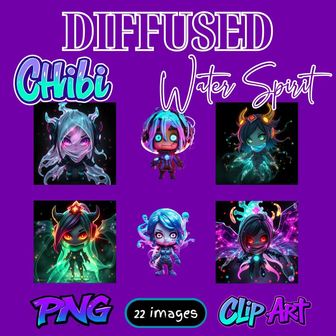 Diffused Water Spirit Chibi Clipart Pack 22 PNG Images Ethereal Water ...
