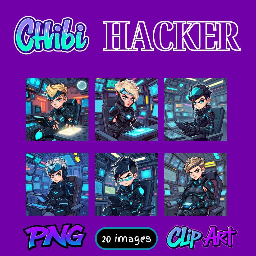 Imágenes prediseñadas de hacker chibi: 20 imágenes digitales ...