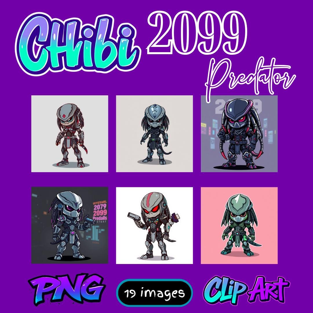 Chibi Predator 2099 Clipart Futuristic Alien Hunter Digital Art for ...