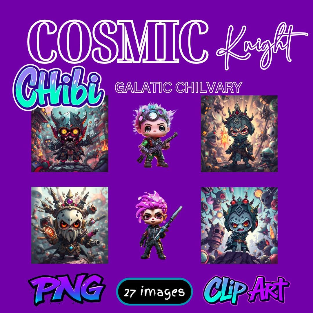 Cosmic Knight Chibi Clipart Bundle 27 Digital Images Galactic Warrior ...