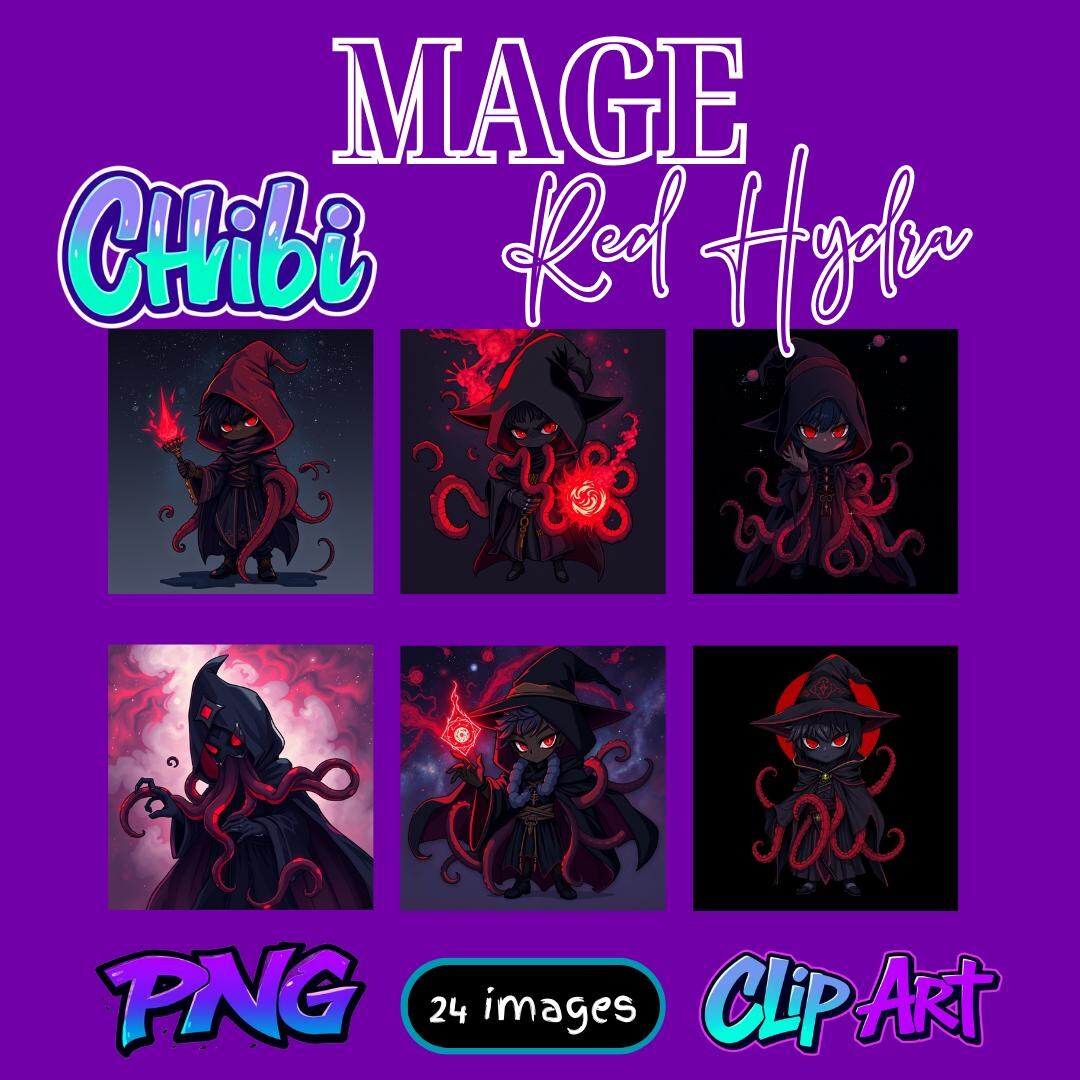 Chibi Mage Red Hydra Clipart 24 PNG Dark Fantasy Mage Graphics ...