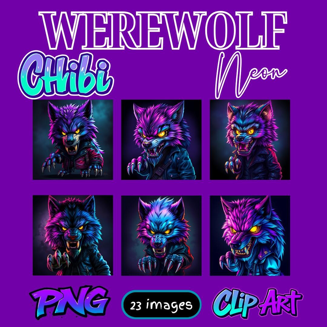 Chibi Neon Werewolf Clip Art 23 High-quality PNG Images, Futuristic ...