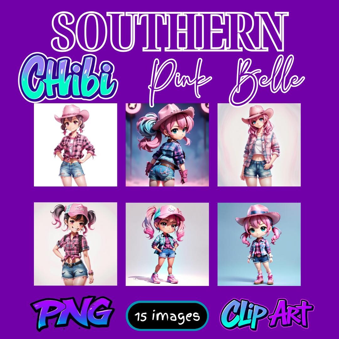 Southern Pink Belle Chibi Clip Art 15 PNG Images Cute Southern Girl ...