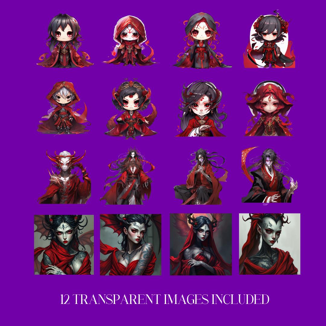 Chibi Haunted Red Woman Clipart Bundle 27 High-quality Dark Fantasy ...