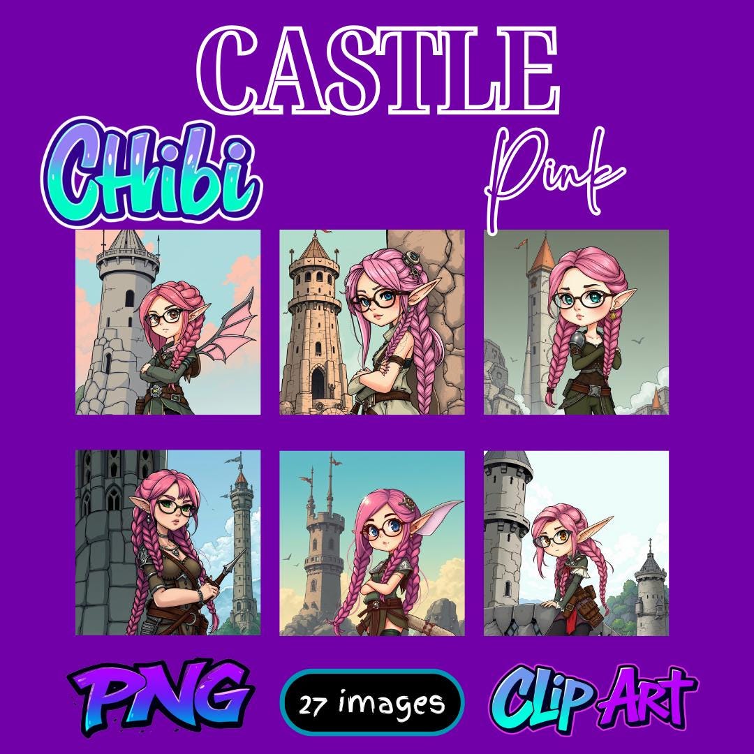 Chibi Pink Castle Clip Art 27 PNG Images, Fantasy Elf Girl With Castles ...