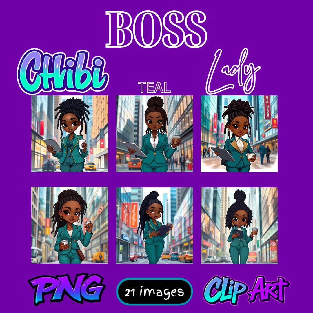Chibi Boss Lady Clip Art 21 PNG Images, Teal Suit Businesswoman ...