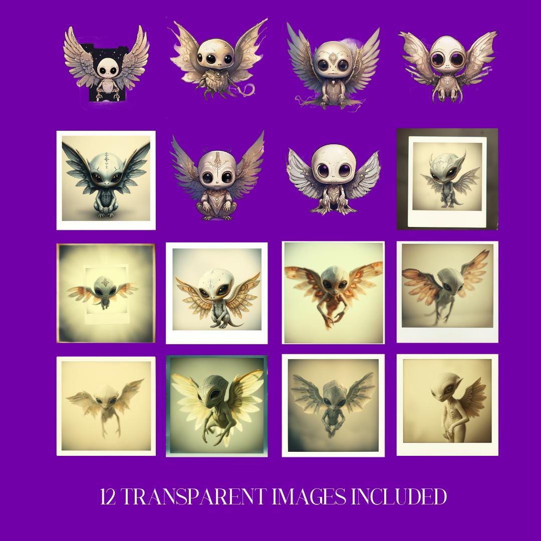 Chibi Winged Alien Clip Art Collection 24 PNG Images Cute & Ethereal ...