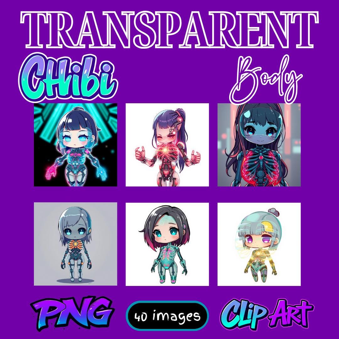 Transparent Body Chibi Clip Art 40 Sci-fi Cyber Pngs With Neon Effects ...
