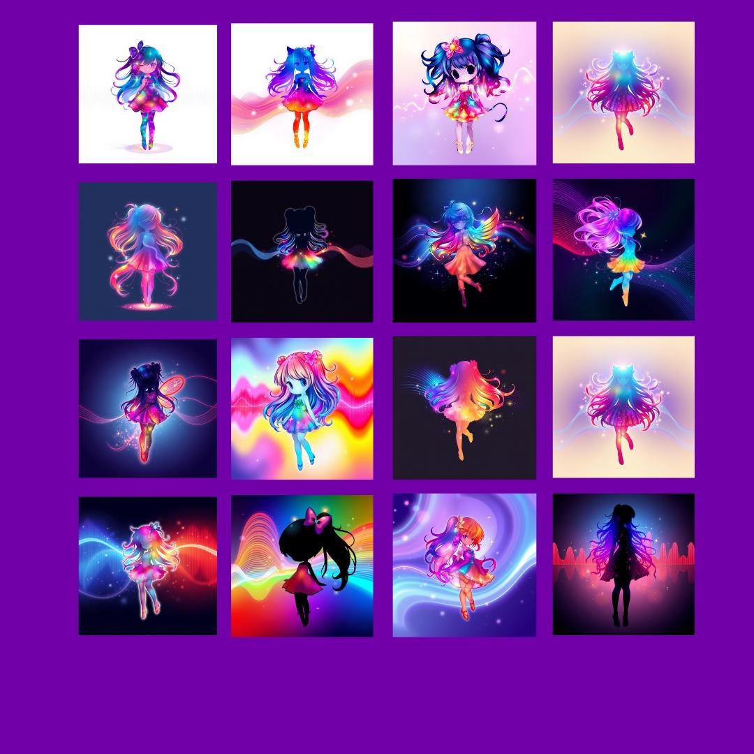 Soundwave Chibi Clipart Set 24 PNG Images of Vibrant Neon Music-themed ...