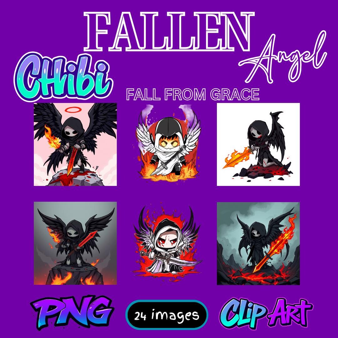 24 Fallen Angel Chibi PNG Images Dark Angel Clip Art for Digital ...