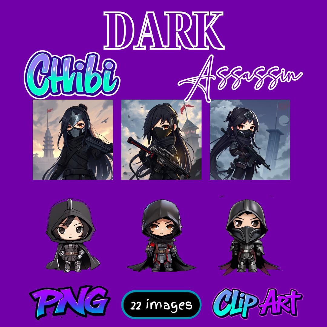 Darth Assassin Chibi Clipart Pack 22 PNG Images Stealthy Chibi Assassin Characters for Digital ...
