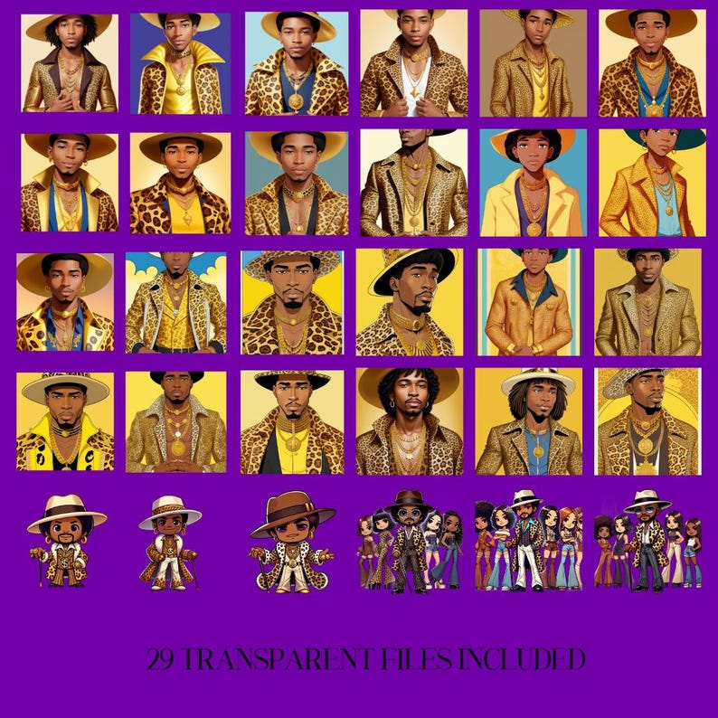Pimp Daddy Clipart Pack PNG Digital Illustrations 9 Styles of Art Retro ...