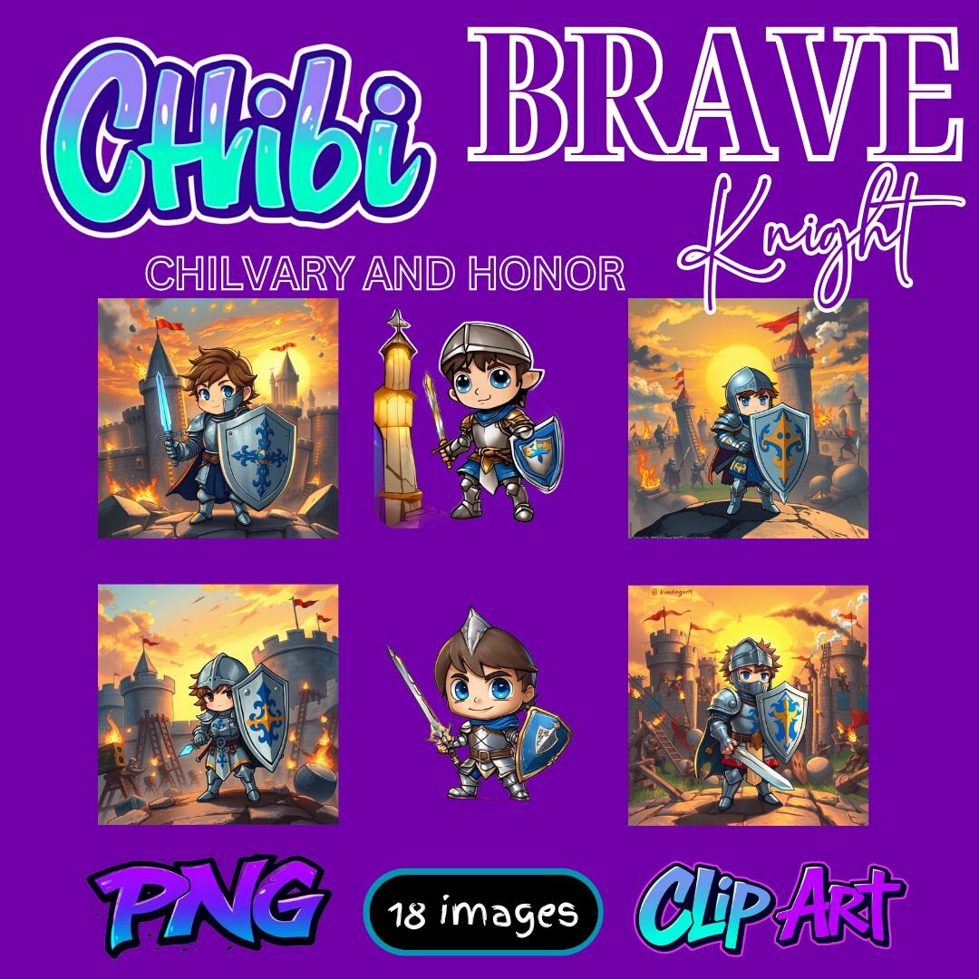 Chibi Brave Knight PNG Clipart Bundle 18 Digital Fantasy Art Images ...