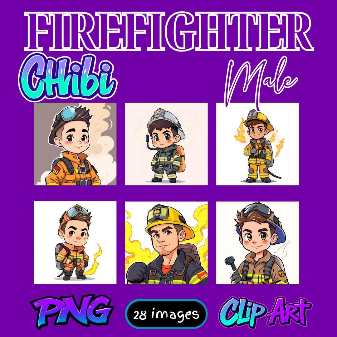 Chibi Male Firefighter Clipart 28 Pngs Adorable Heroic Firefighter ...