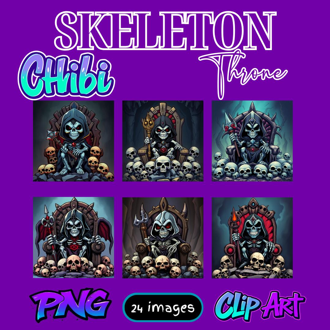 Skeleton Throne Chibi Clip Art 24 PNG Images Dark Fantasy Skeleton King ...