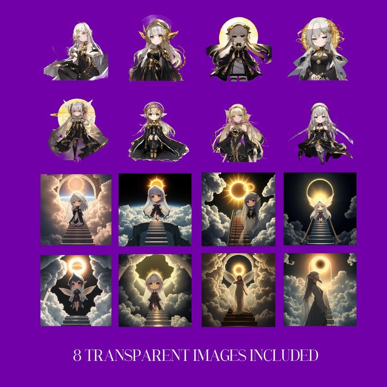 Heavenly Elf Angel Chibi Clipart Bundle 24 High-quality Pngs With ...