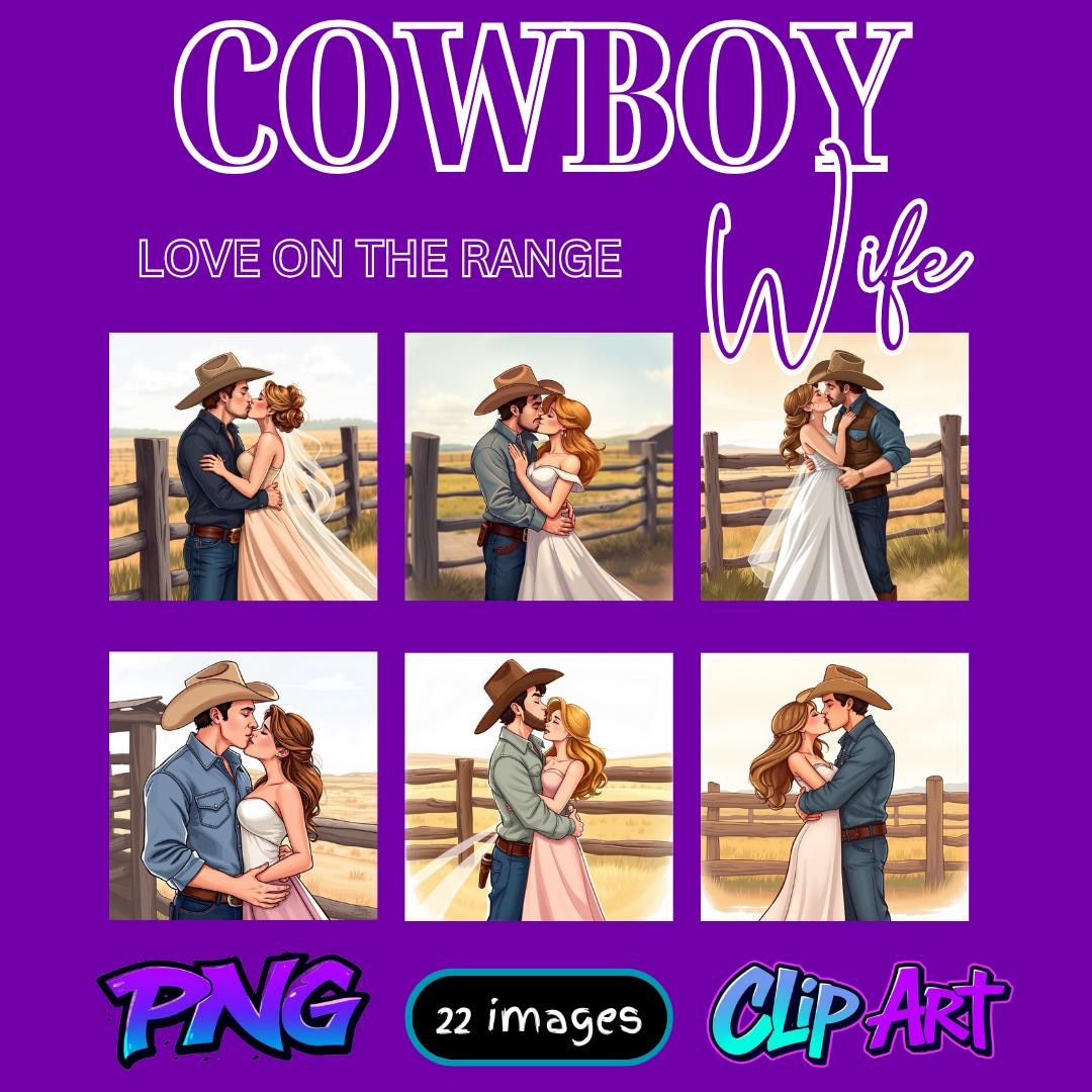 Rustic Chibi Cowboy & Wife Clip Art Bundle 22 PNG Images Love on the ...