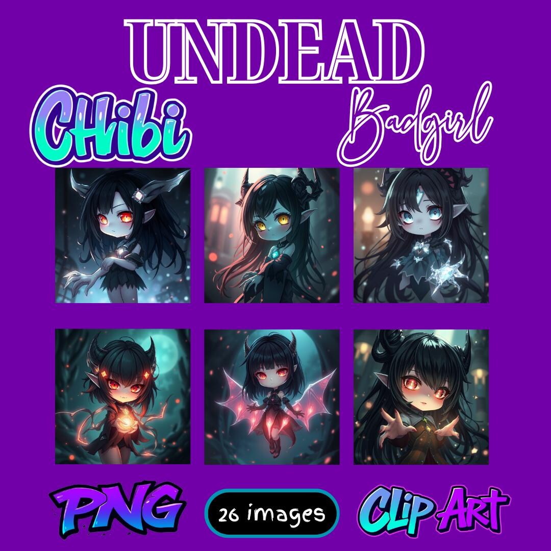Undead Bad Girl Chibi Clipart 26 PNG Images of Dark and Mystical Chibi ...