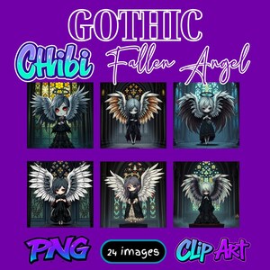 Gothic Fallen Angel Chibi Clip Art 24 Digital Images, Dark Fantasy ...