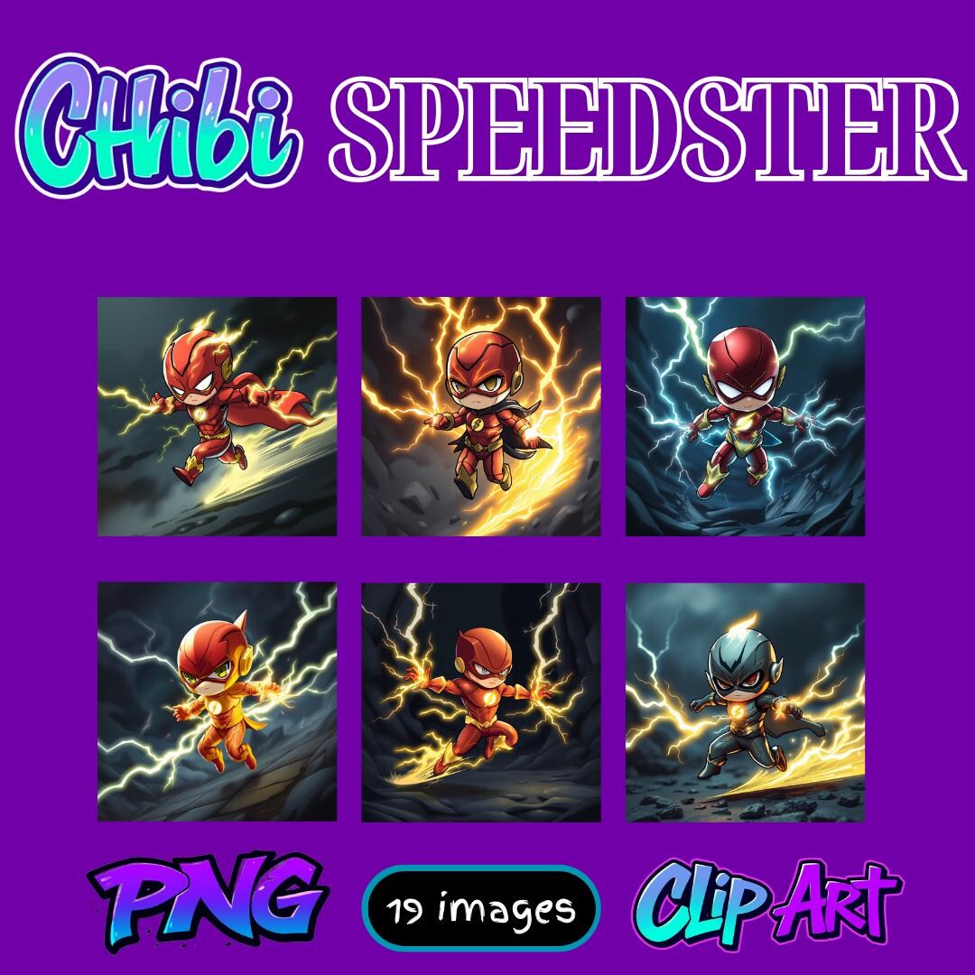 Chibi Speedster Clipart Set 19 PNG Images With Electric Effects Fast ...