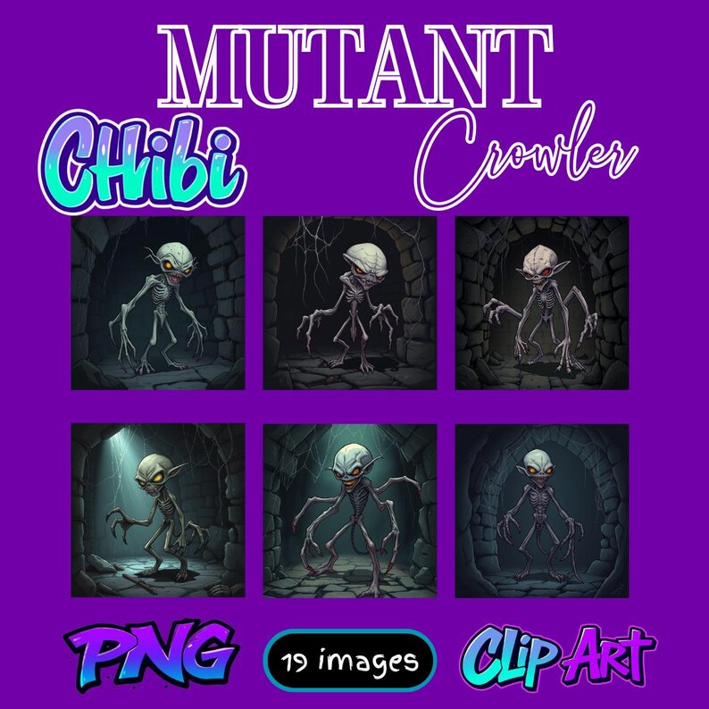 Mutant Crawler Chibi Clip Art Set 19 PNG Images Dark Fantasy, Horror ...
