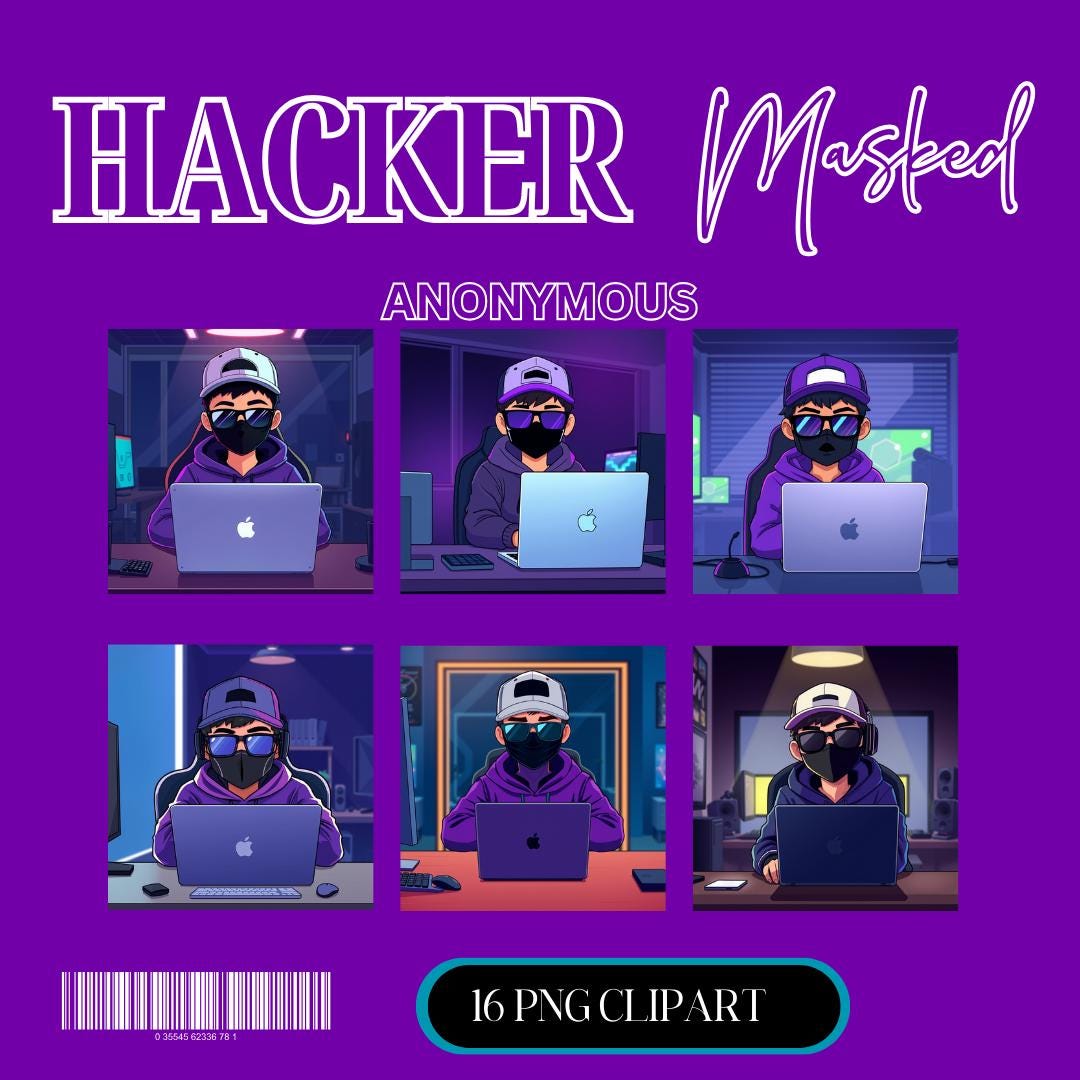 Masked Hacker Clipart PNG Hacker Graphics Cybersecurity Digital Art ...
