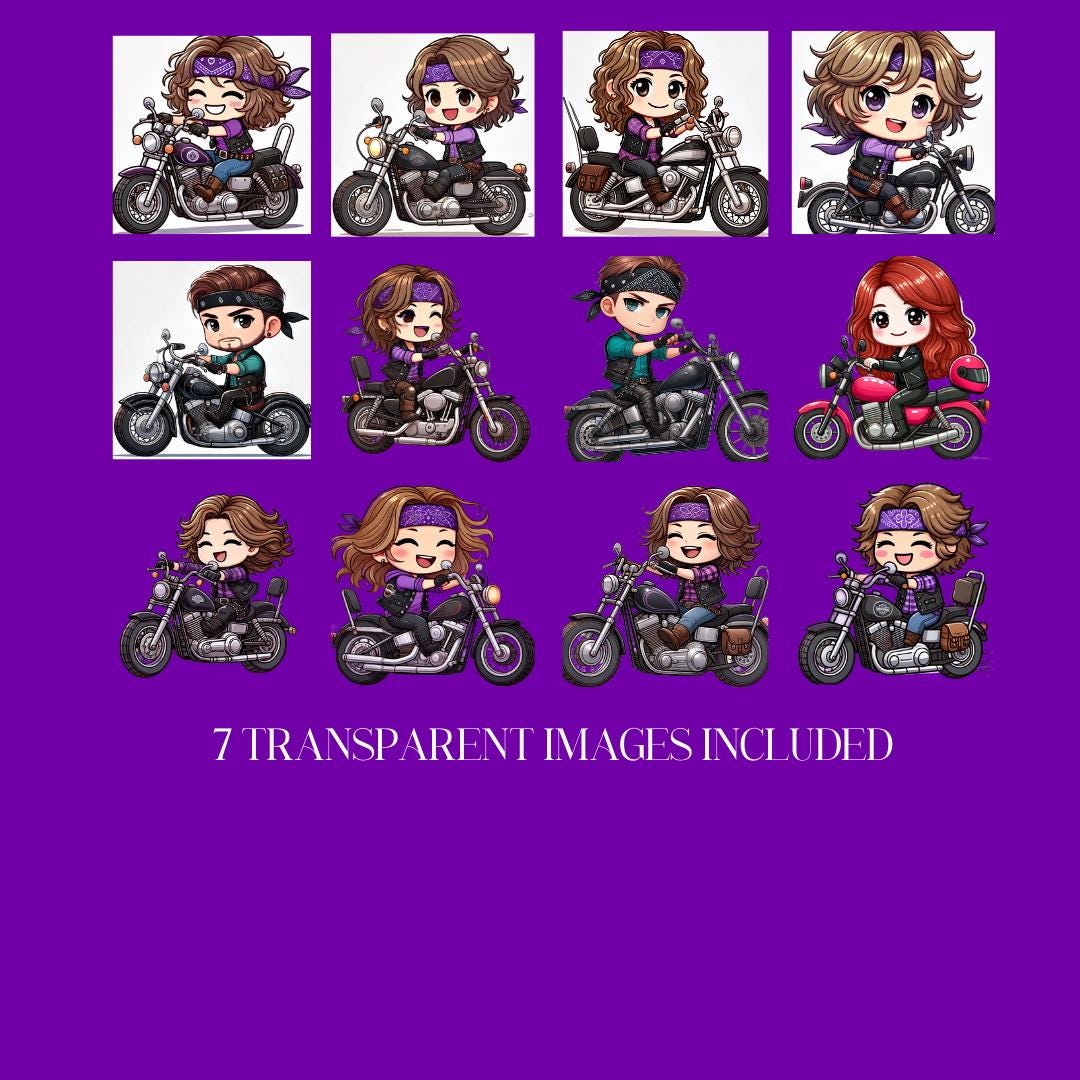 Motorcycle Riders Chibi Clip Art Bundle 20 Pngs, Cute Biker Characters ...