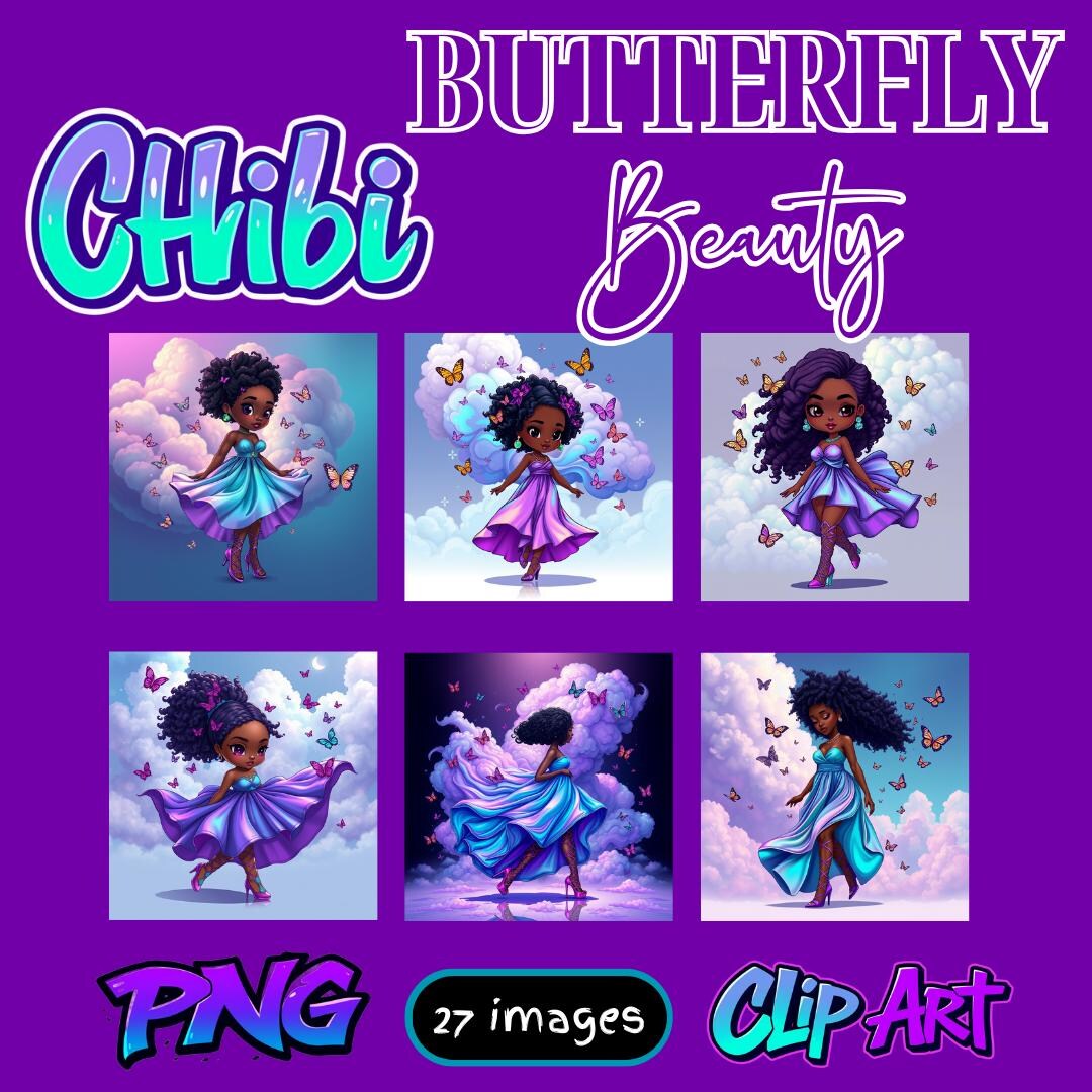 Chibi Butterfly Beauty PNG Clipart Bundle 27 Digital Fantasy Art Images ...
