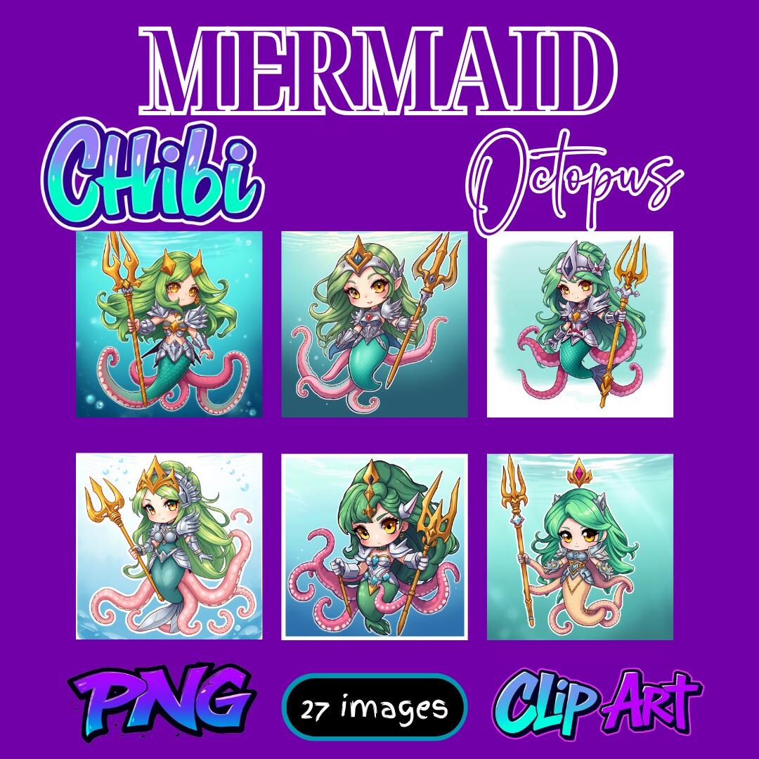 Chibi Mermaid Octopus Clip Art 27 High-quality PNG Images, Mystical ...