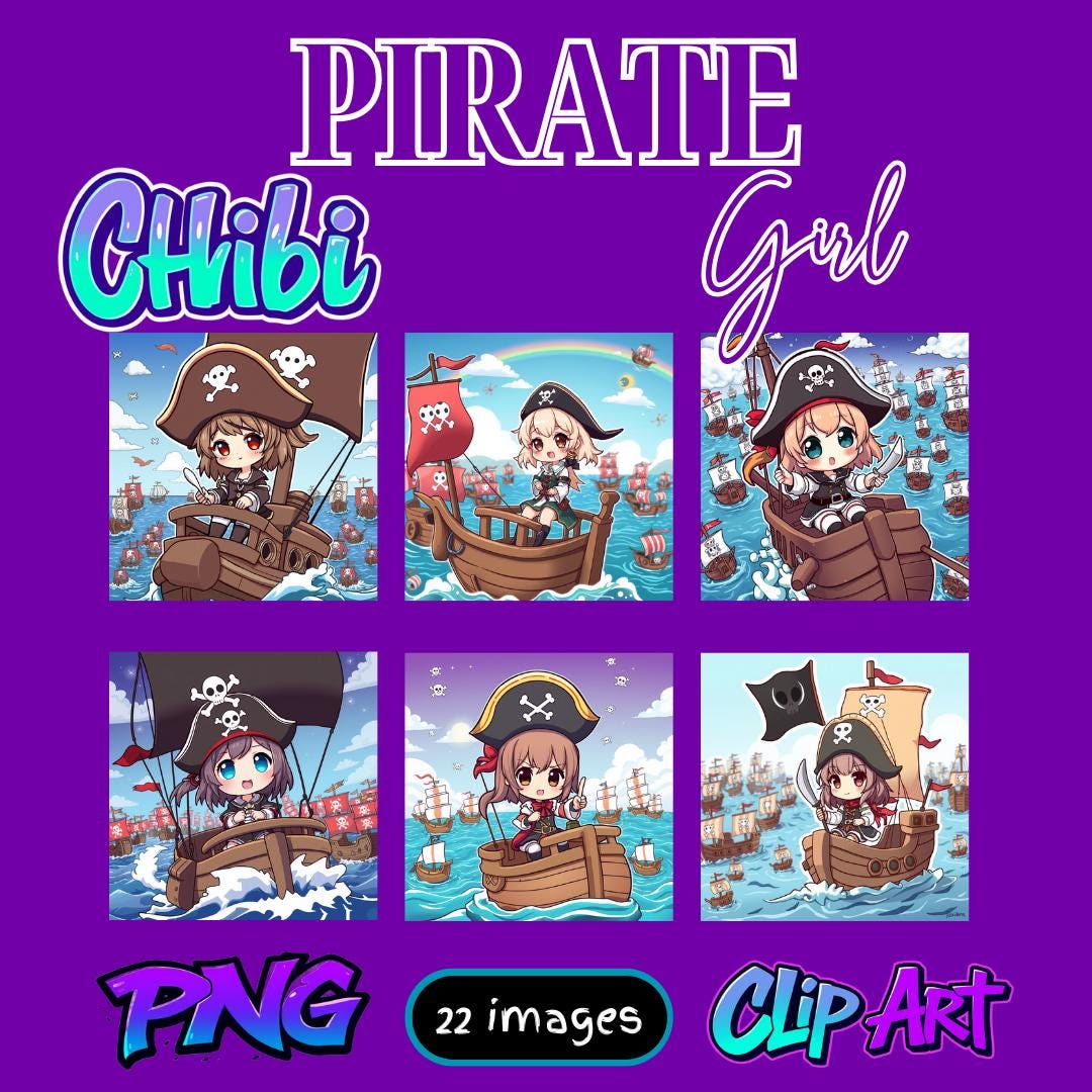 Chibi Pirate Girl Clip Art 22 PNG Images, Adorable Pirate Adventure ...
