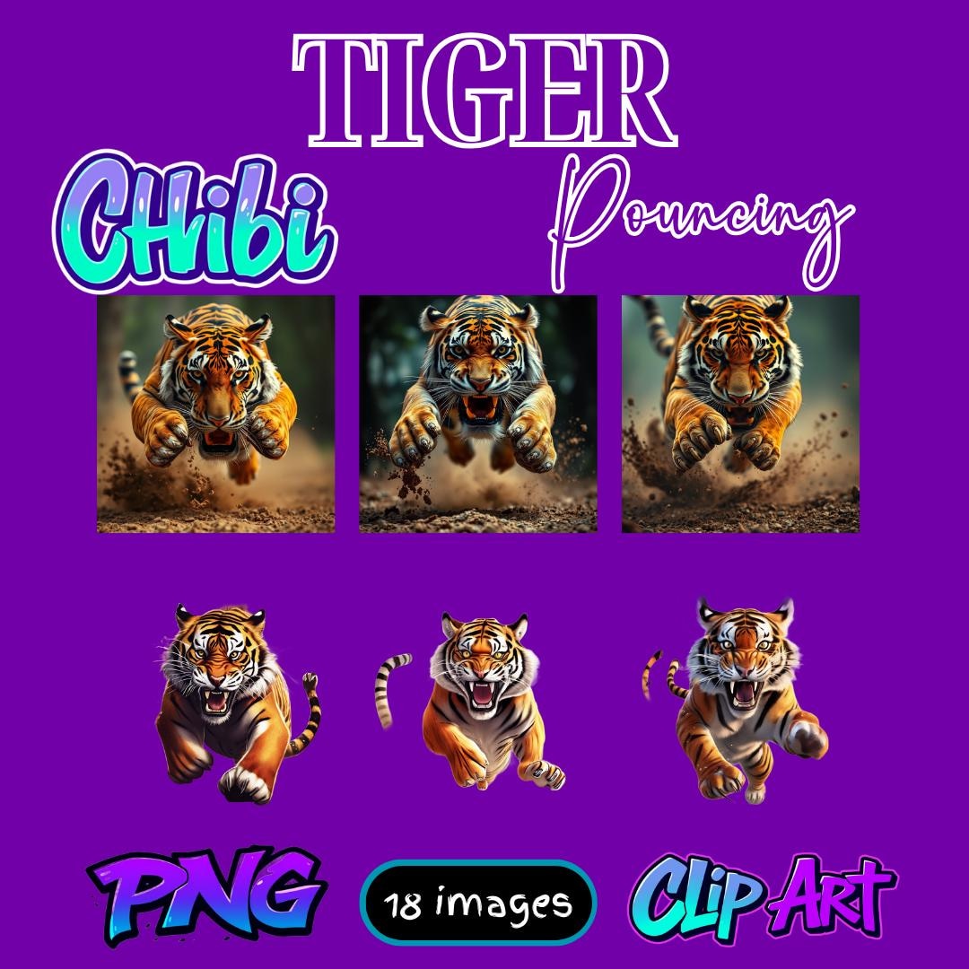 Chibi Tiger Pouncing Clip Art 18 PNG Images, Dynamic Animal Art ...