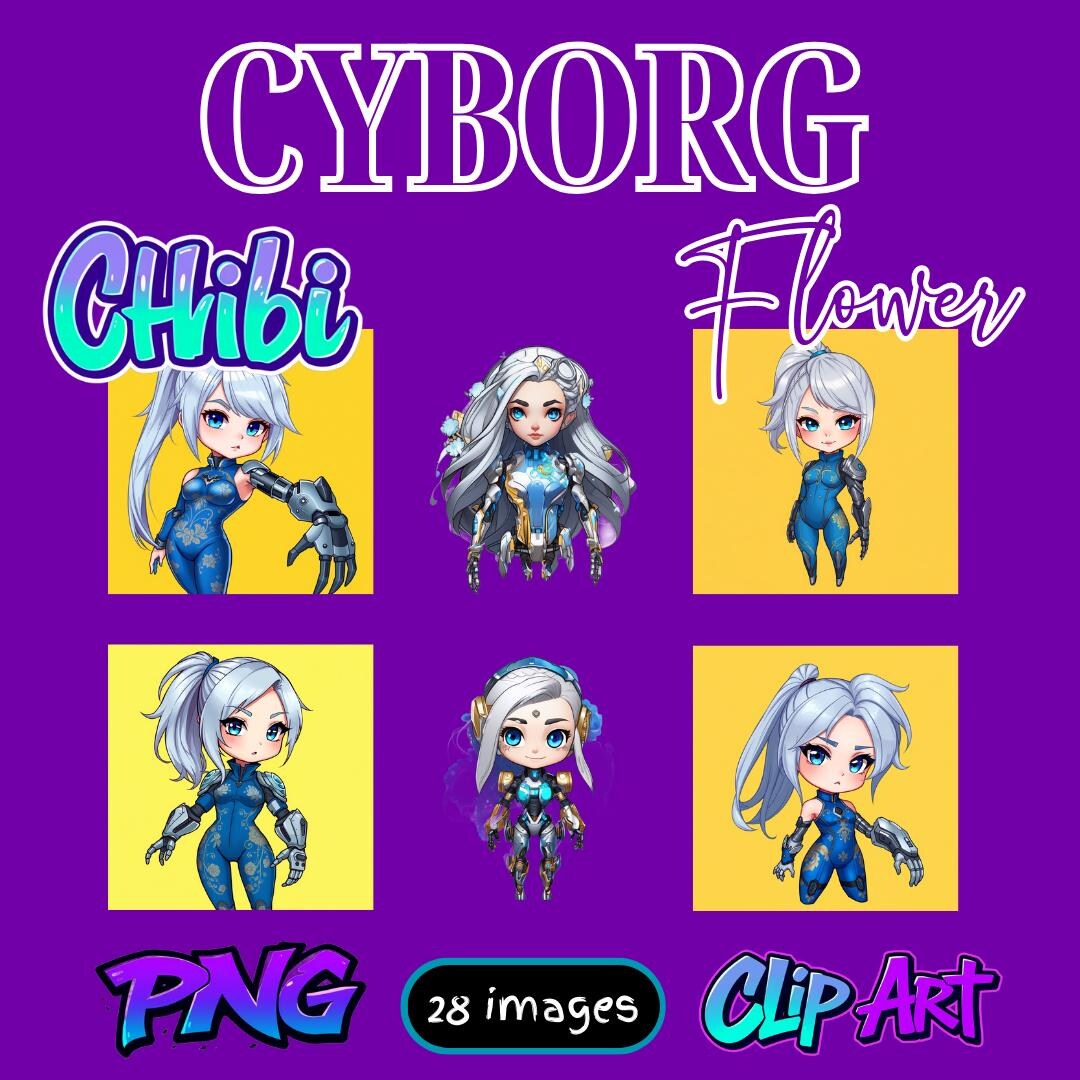 Cyborg Chibi Flower Girl Clip Art 28 PNG Images High-resolution Digital ...