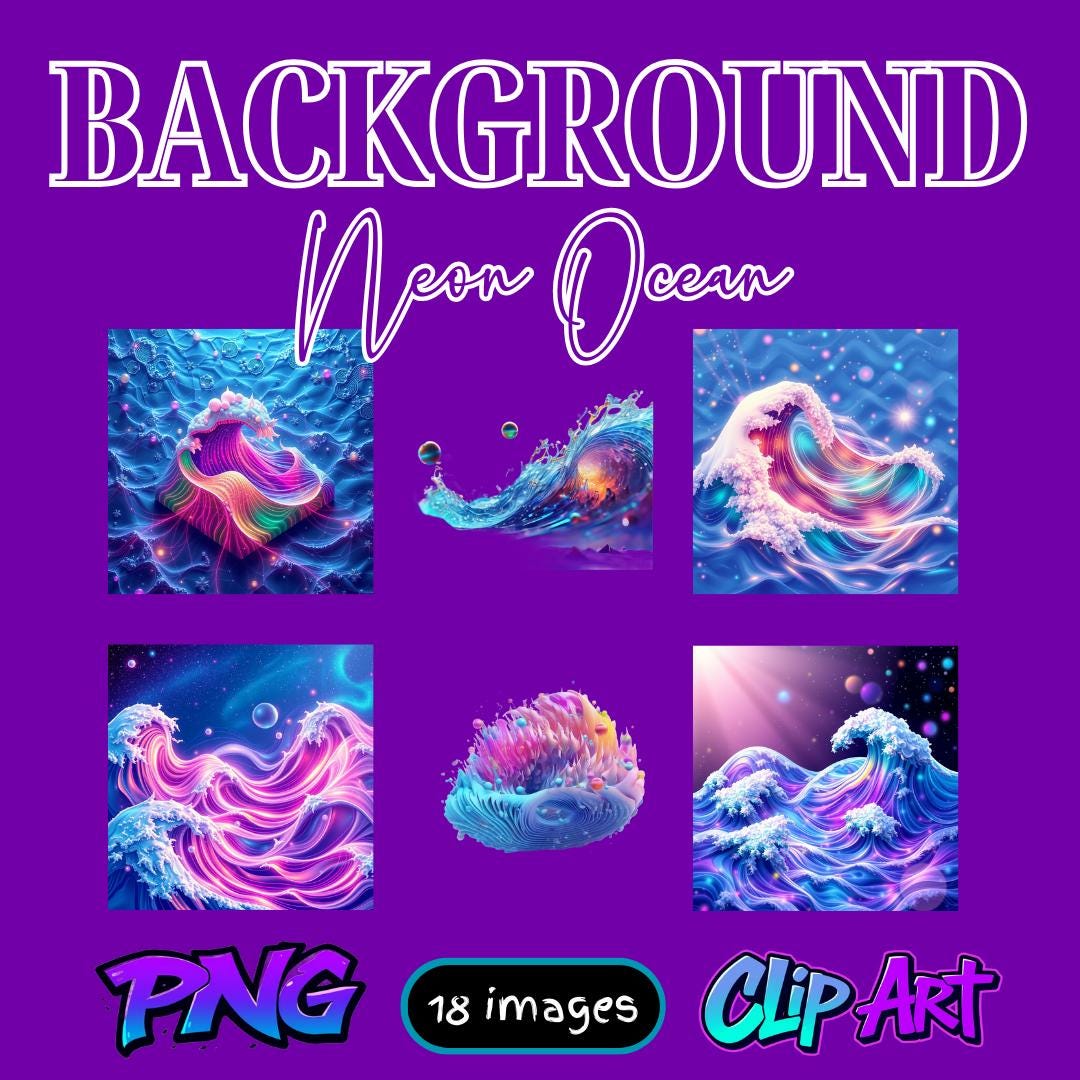 Neon Ocean Backgrounds 18 PNG Images Vibrant Ocean Wave Art Digital ...