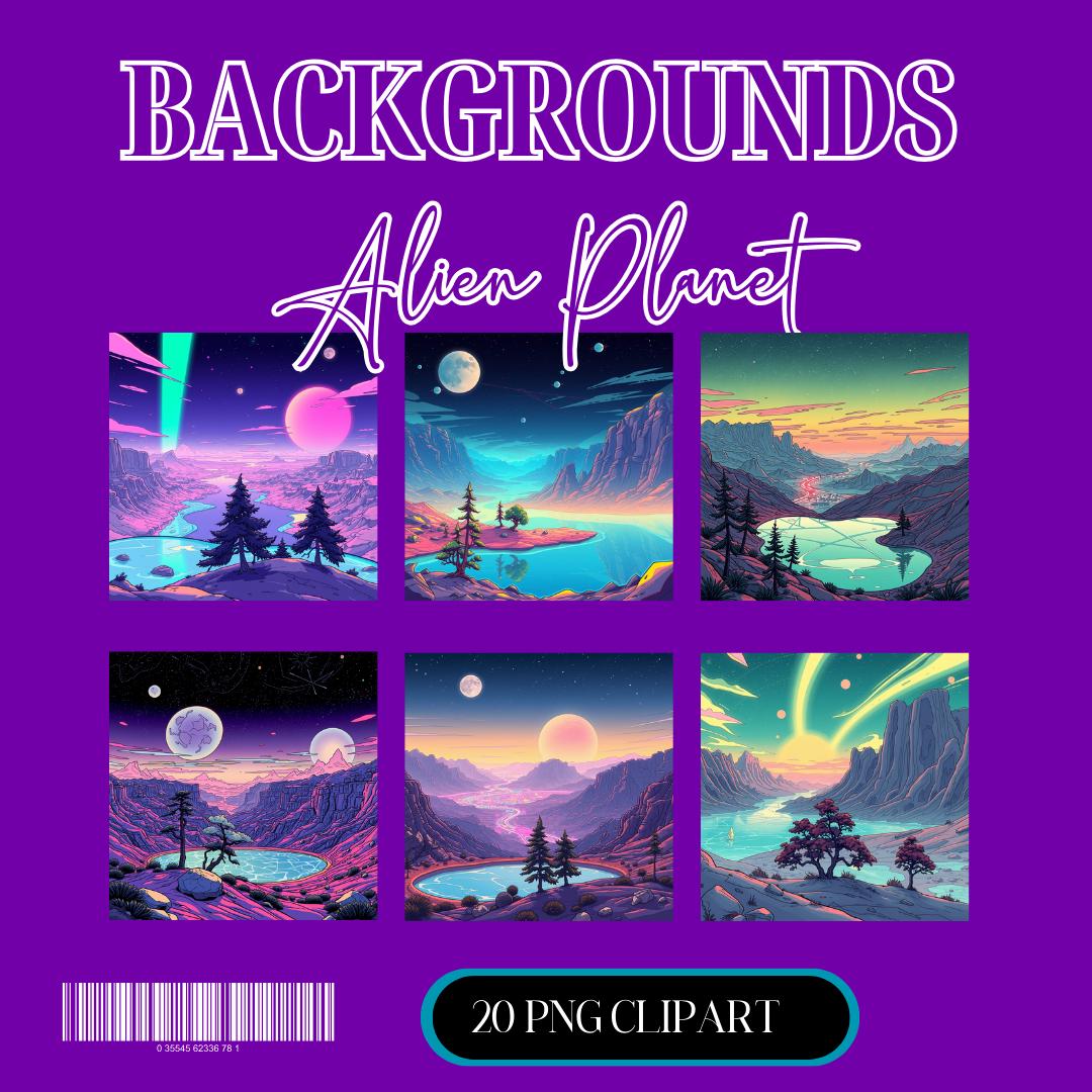 Alien Planet Backgrounds Clipart Bundle PNG Backgrounds Landscape ...