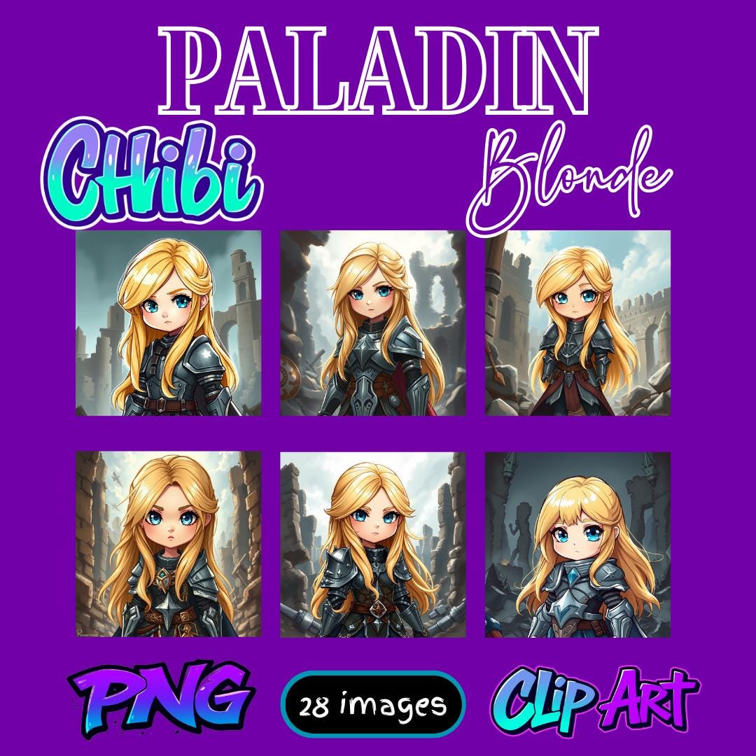 Chibi Blonde Paladin Clip Art 28 PNG Fantasy Warrior Princess Images ...