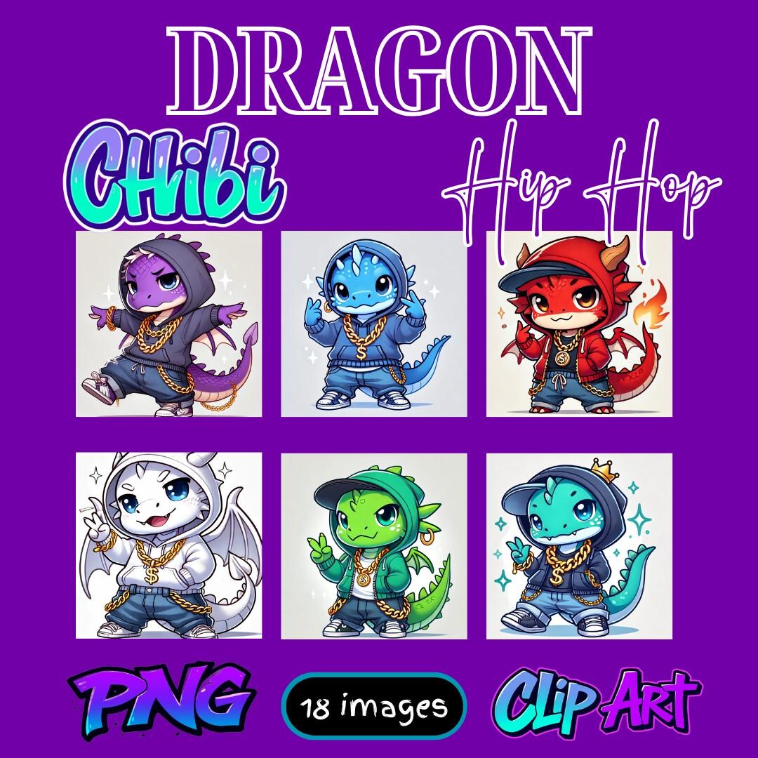 Chibi Hip Hop Dragon Clip Art 18 Unique High-resolution PNG Images Cute ...