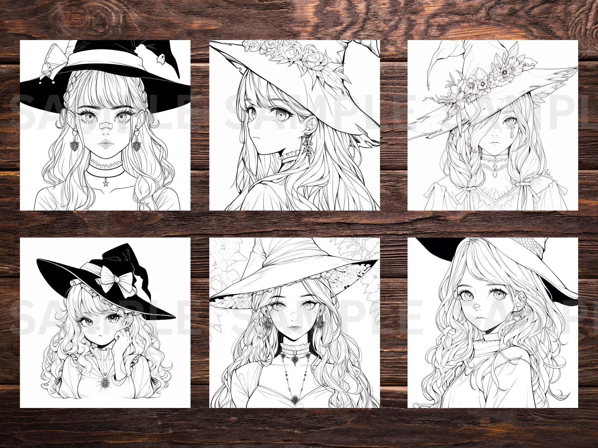 Witch Girl Coloring Book, Adults + Kids- Instant Download Grayscale ...