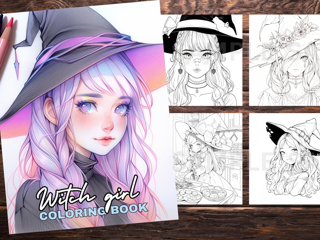 Witch Girl Coloring Book Adults Kids Instant Download - Etsy