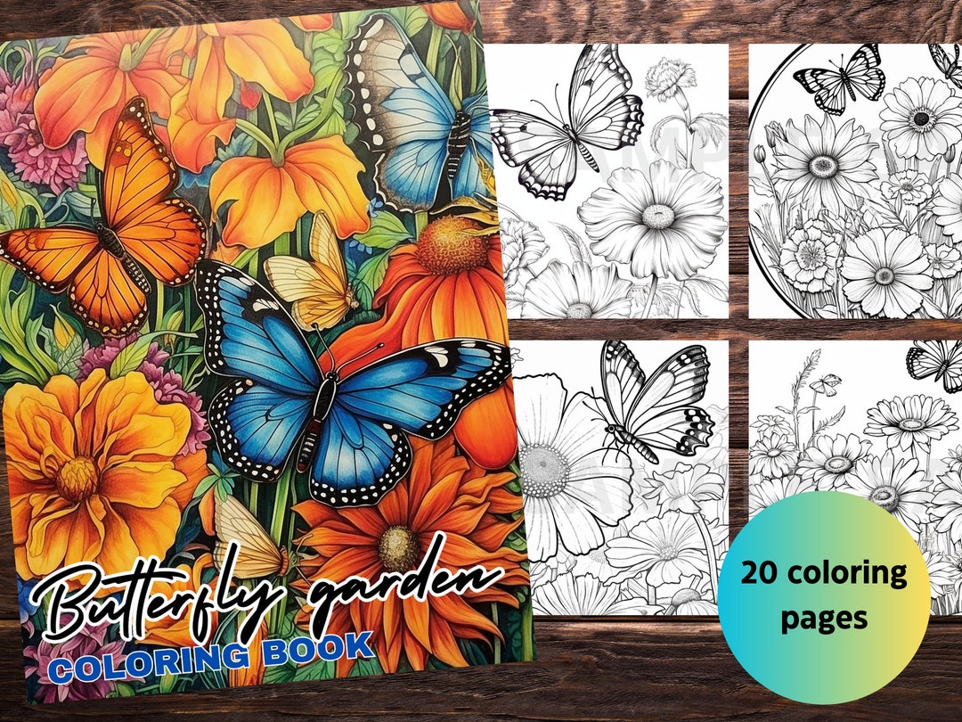 Butterfly Garden Coloring Book, Adults + Kids- Instant Download ...