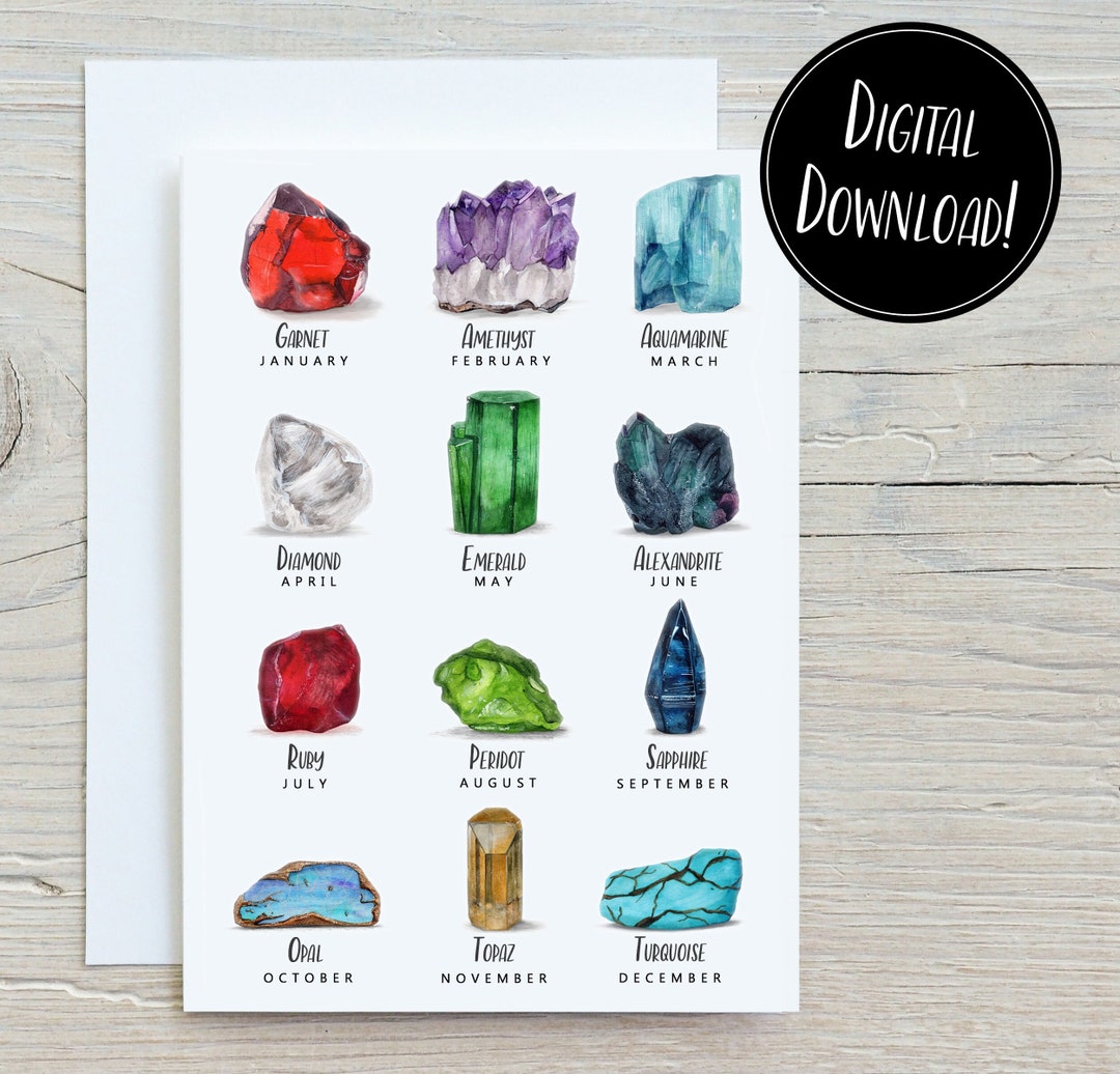 Birthstone Greeting Card, Digital Download, Printable, Geology ...