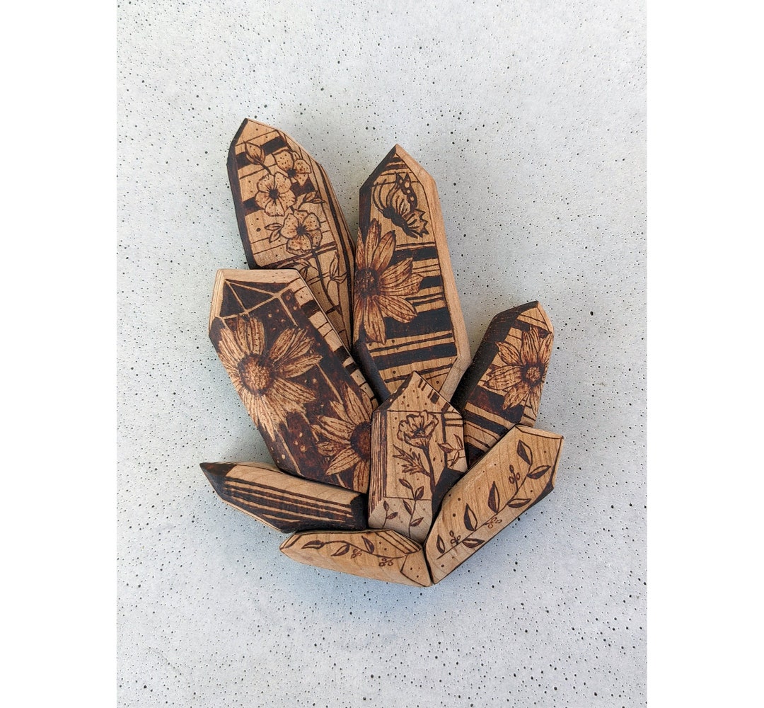 Crystal and Floral Wall Decor, Hand Burned, Pyrography, Unique, Crystal ...