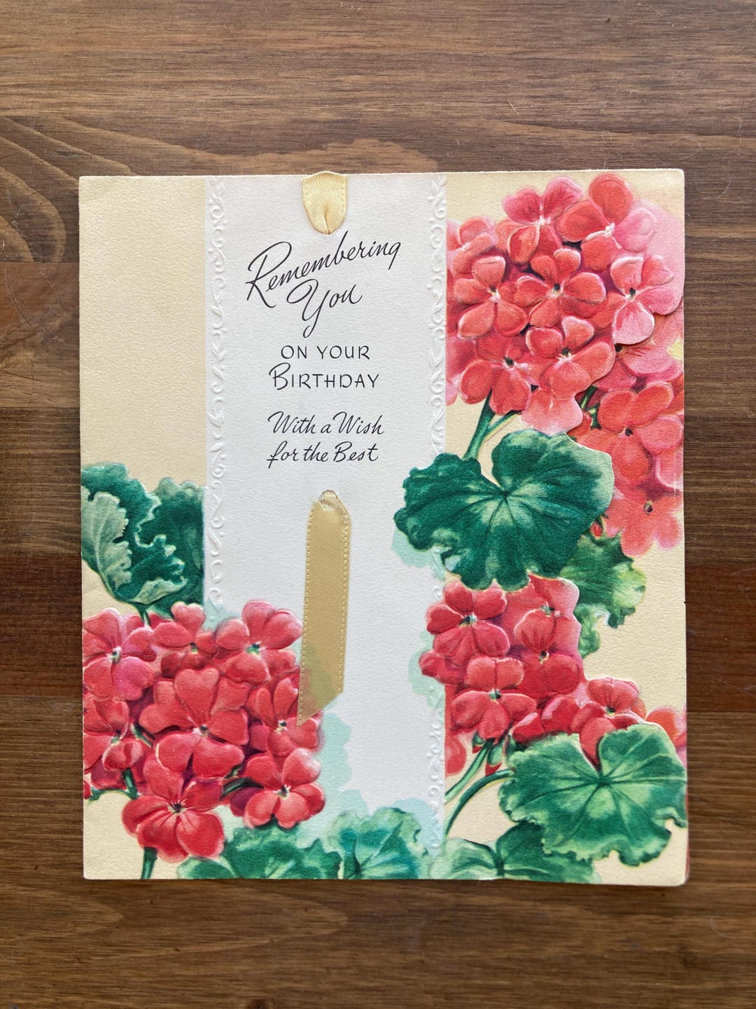 Vintage Birthday Greeting Card With Pink Flowers and Ribbon, 1950's ...